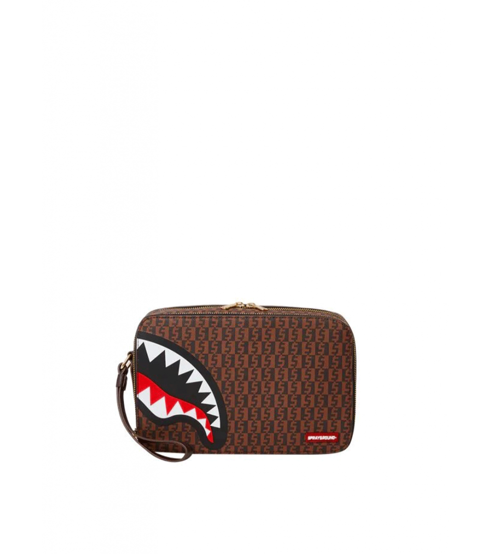Toiletry Bag Sprayground Money Checkered Brown Unisex