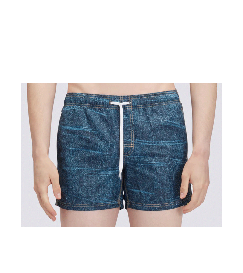 Swim Trunks Sundek Iconic Taffeta Goldenwave Denim Print Blue Men